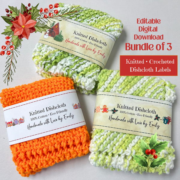 Dishcloth or Washcloth Wrap Labels, Personalize for Christmas - DIY Kn ...