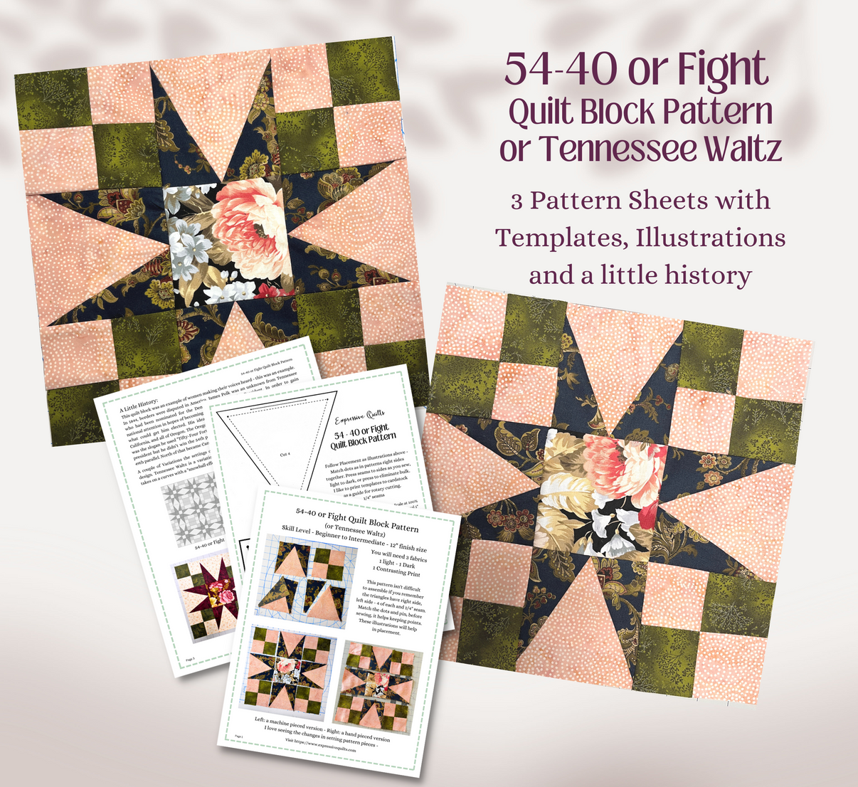 Quilt Block Pattern - 54-40 or Fight or Tennessee Waltz - Instant Down ...