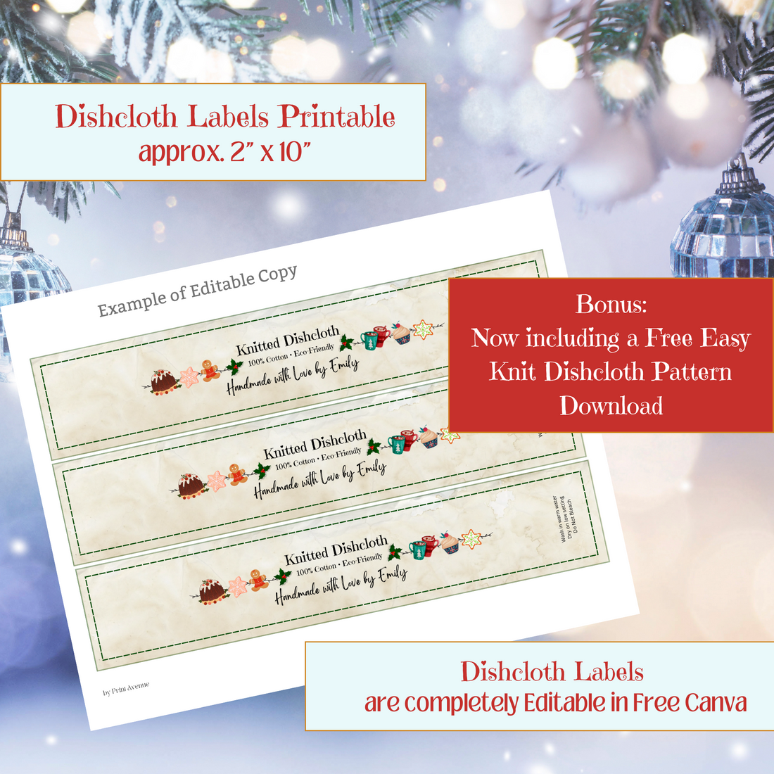 Dishcloth or Washcloth Wrap Labels, Personalize for Christmas - DIY Kn ...