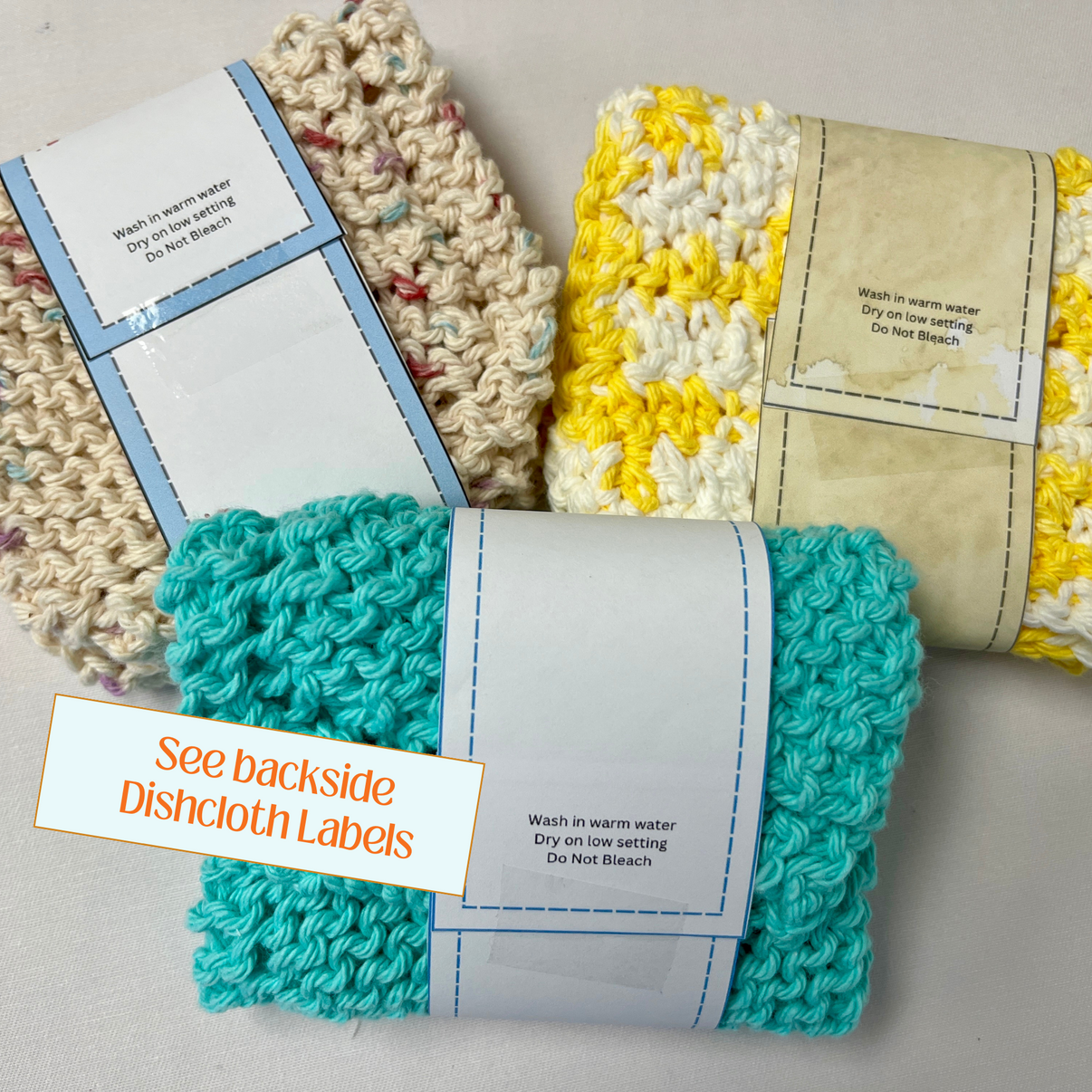 Dishcloth Wrap Labels, for Everyday • DIY Knit Wash Cloths Tags -Edit ...