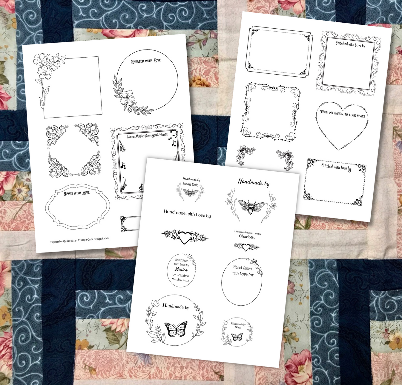 Vintage Victorian Quilt Label Designs are Printable to Fabric, a digit ...
