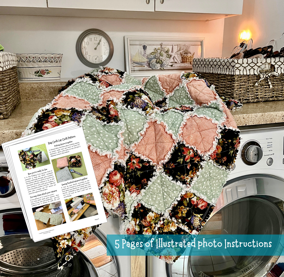 Rag Quilt Tote Pattern, Tote Bag Tutorial, DIY Illustrated PDF Pattern ...