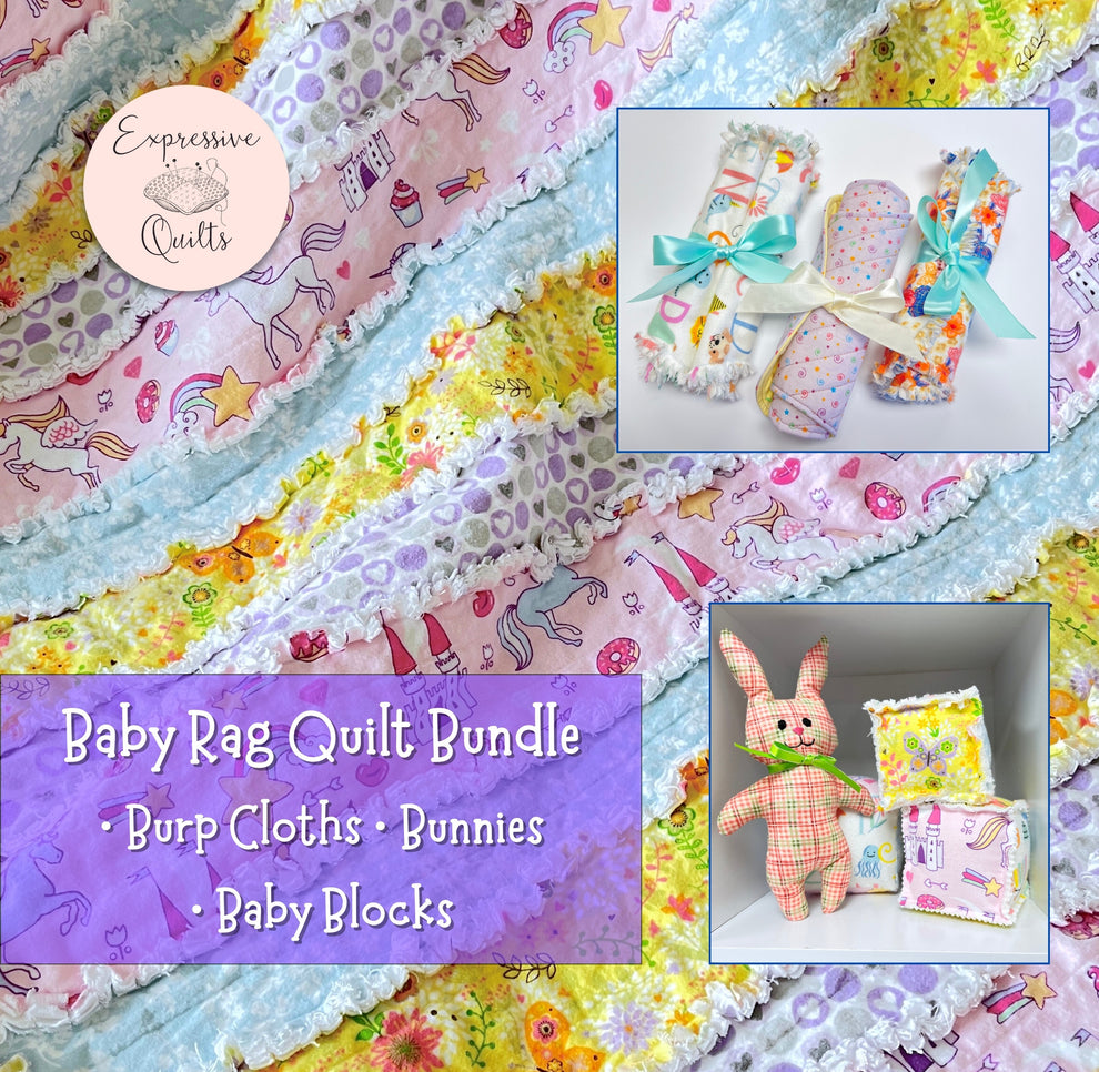 Baby Rag Quilt Bundle - Burp Cloths, Bunnies, & Baby Blocks Patterns ...
