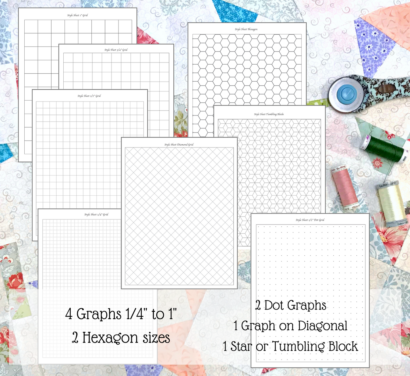 Quilter's Design Graph Paper - 10 Graph Paper Grids - PDF Printable do ...