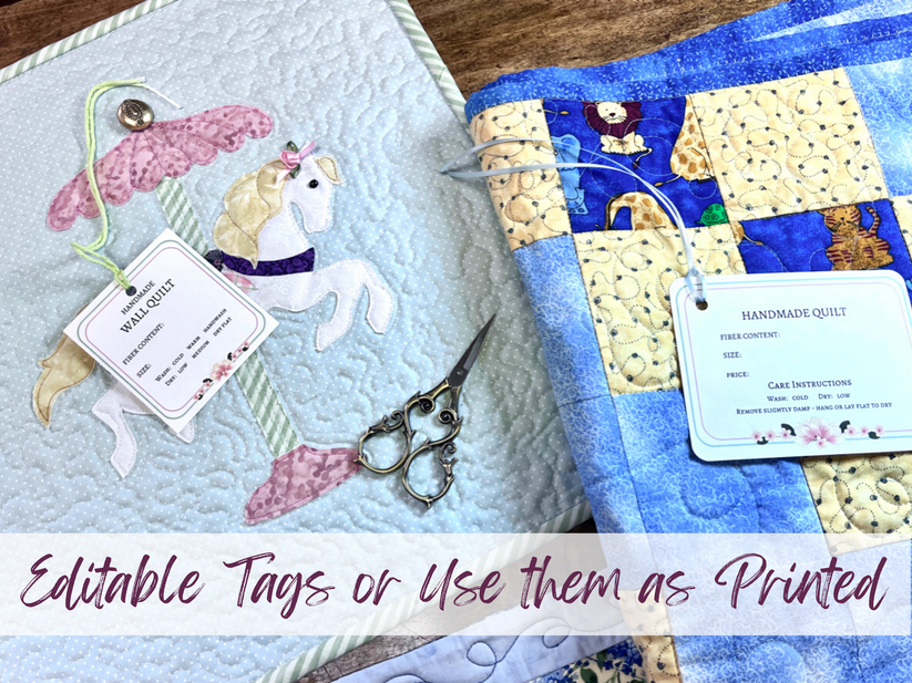 Quilted Product Tags & Labels editable for your handmade items, instant ...