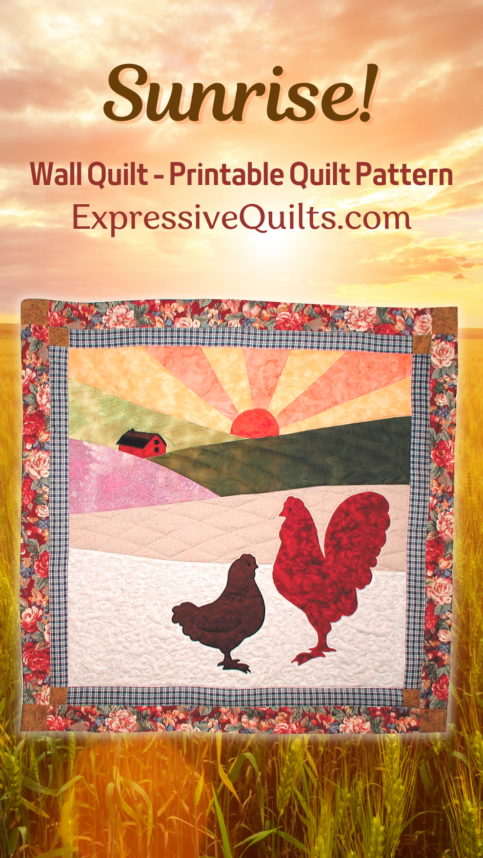 Rooster & Hen Wall Quilt Pattern - "Sunrise" - Digital Download - Fusi ...